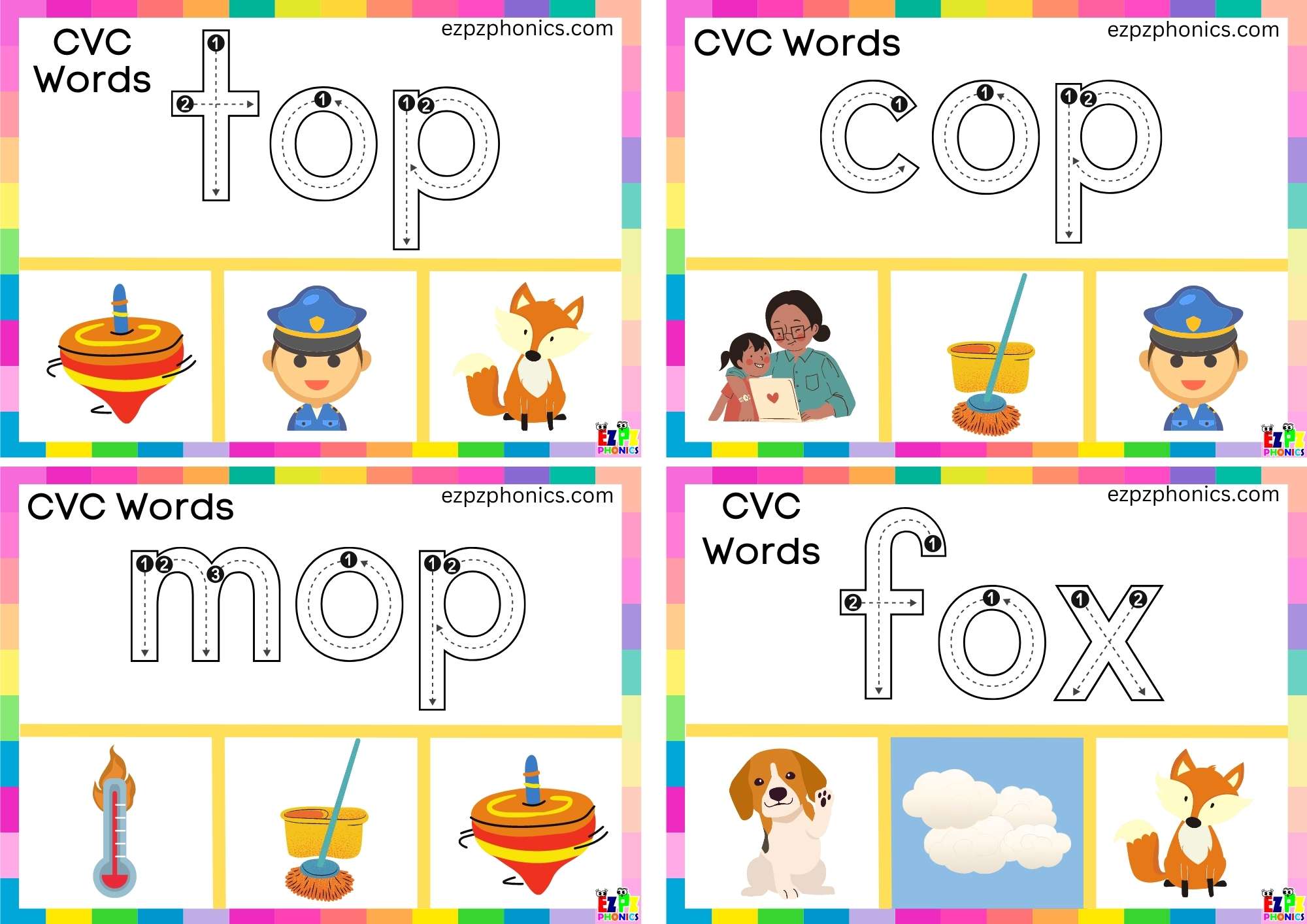 Short o Vowel CVC words Trace the letters and clip the correct image 1 - ezpzphonics.com